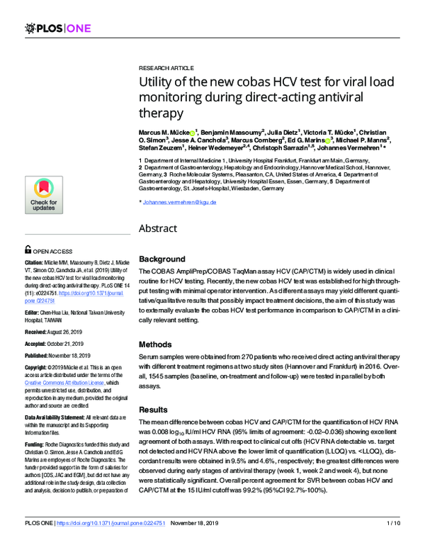 (PDF) Utility of the new cobas HCV test for viral load monitoring ...