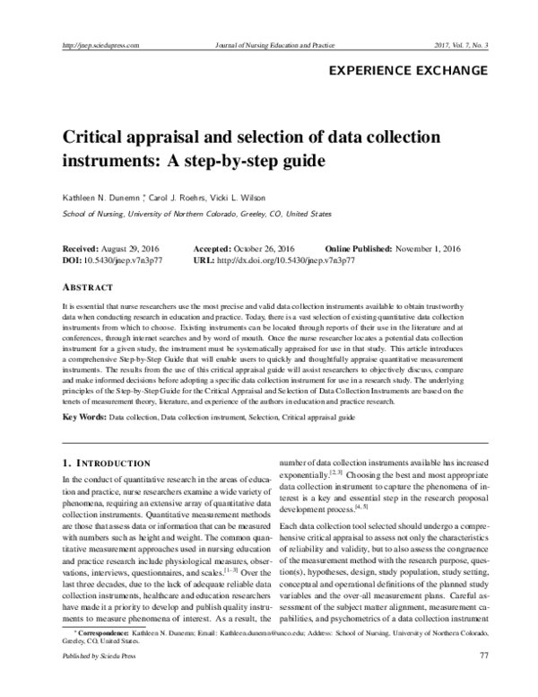 (PDF) Critical appraisal and selection of data collection instruments ...