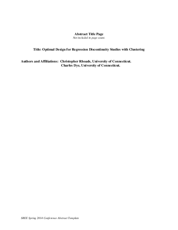 (PDF) Optimal Design for Regression Discontinuity Studies with Clustering