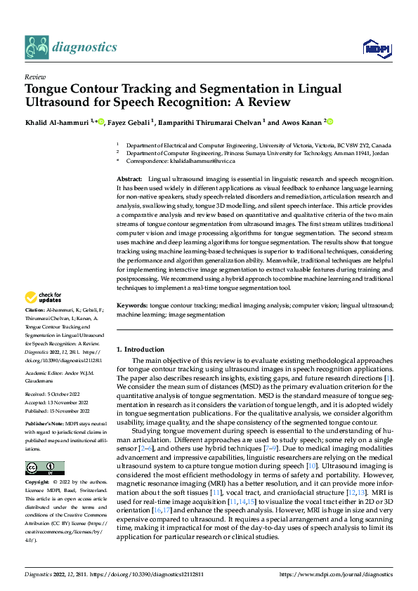 (PDF) Tongue Contour Tracking and Segmentation in Lingual Ultrasound for Speech Recognition: A ...