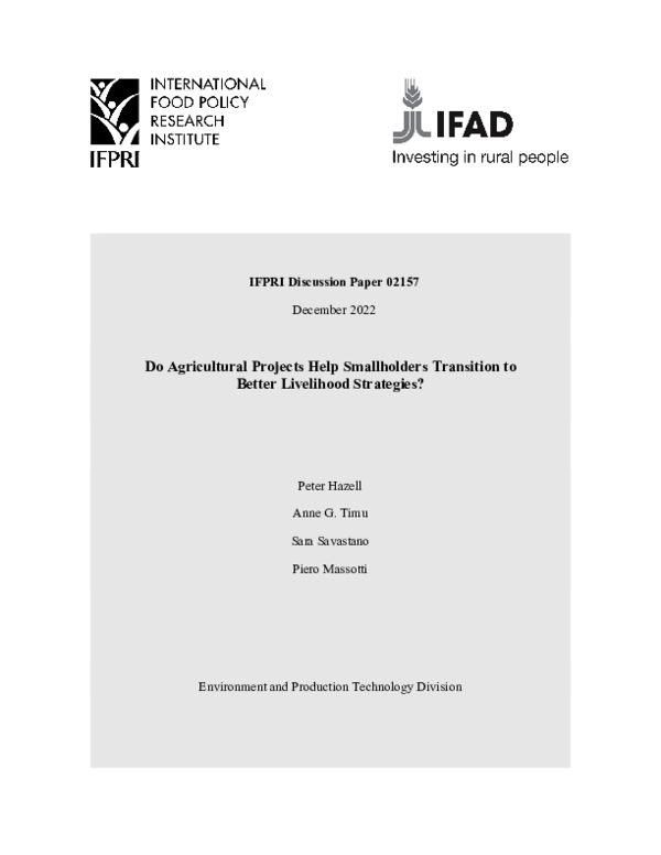 (PDF) Do agricultural projects help smallholders transition to better ...