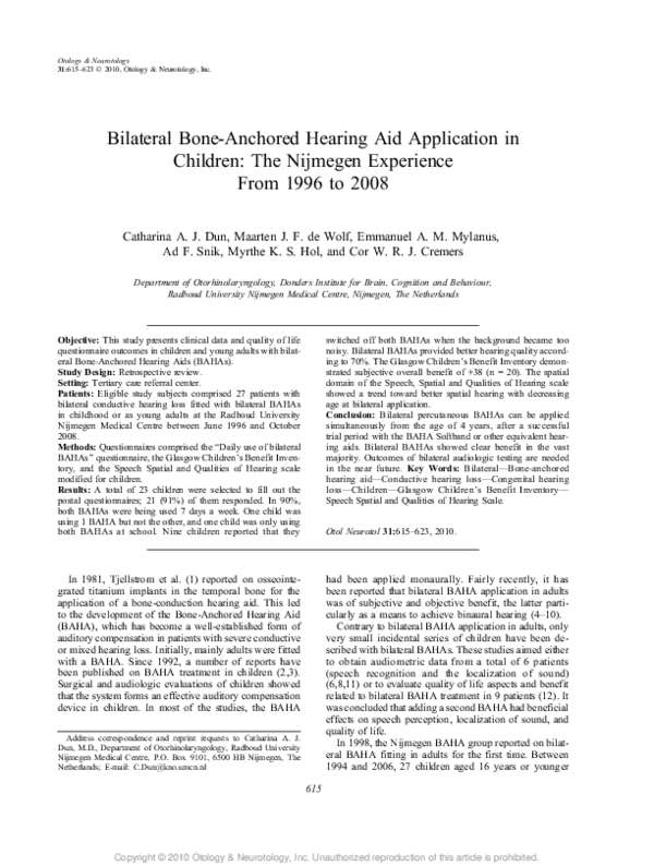 (PDF) Bilateral Bone-Anchored Hearing Aid Application in Children