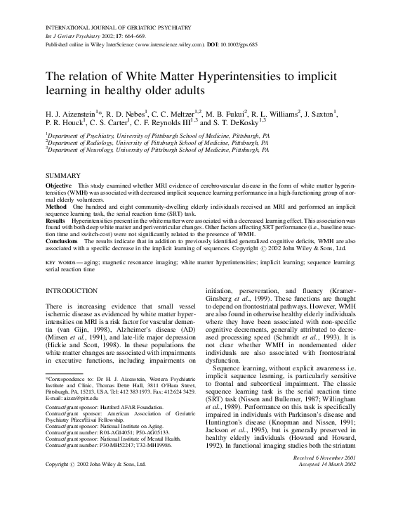 (PDF) The relation of White Matter Hyperintensities to implicit learning in healthy older adults