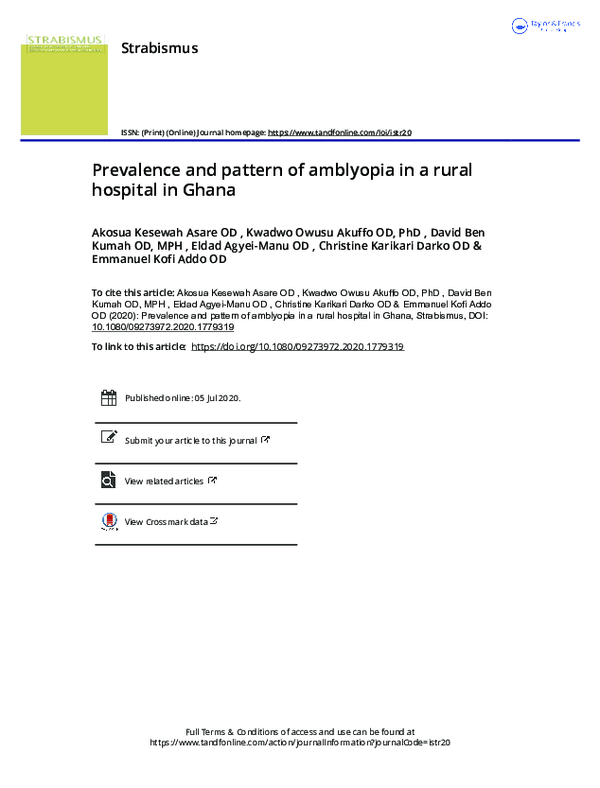 (PDF) Prevalence and pattern of amblyopia in a rural hospital in Ghana