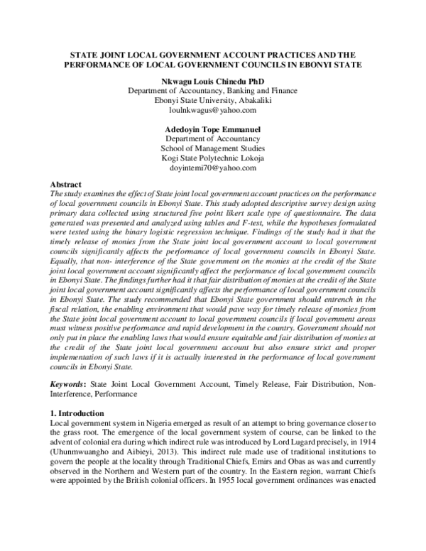 (PDF) State Joint Local Government Account Practices and the ...