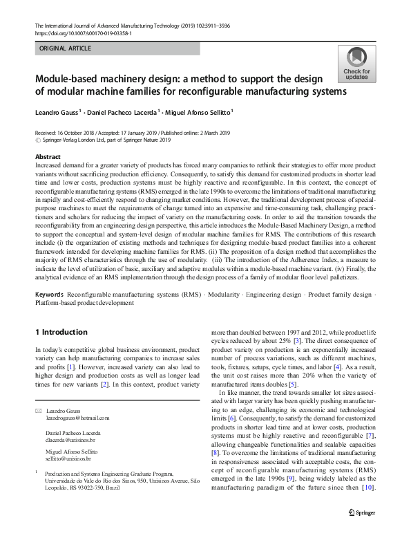 Pdf Module Based Machinery Design A Method To Support The Design Of Modular Machine Families