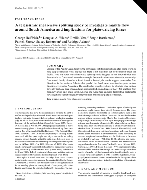 (PDF) A teleseismic shear-wave splitting study to investigate mantle flow around South America ...