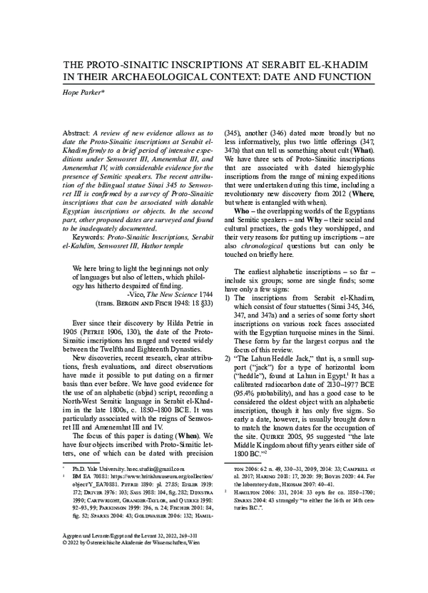 (PDF) THE PROTO-SINAITIC INSCRIPTIONS AT SERABIT EL-KHADIM IN THEIR ...