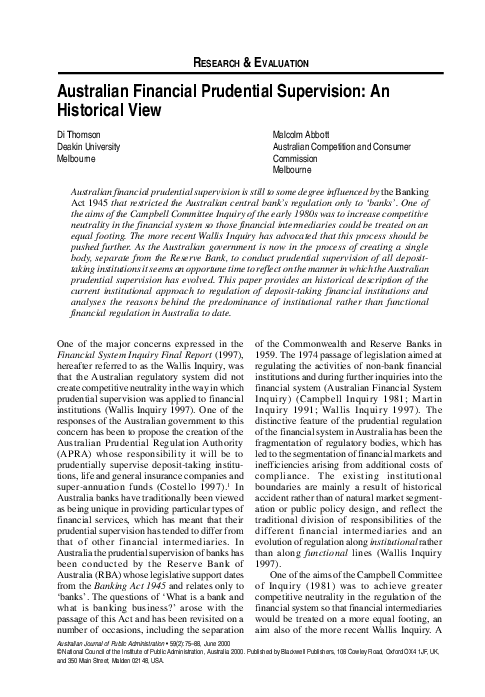 (PDF) Australian Financial Prudential Supervision: An Historical View