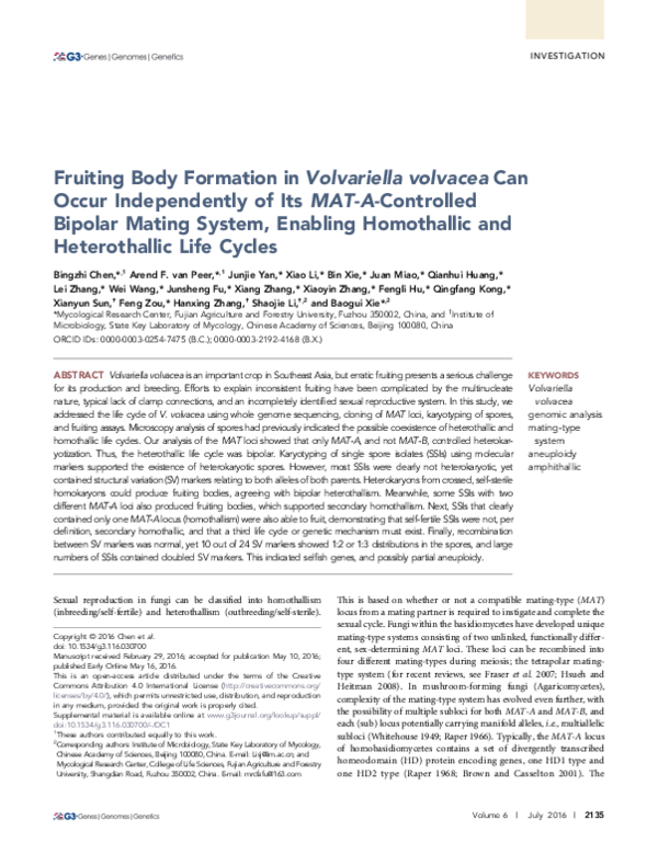 (PDF) Fruiting Body Formation in Volvariella volvacea can Occur ...