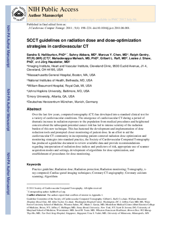 (PDF) SCCT guidelines on radiation dose and dose-optimization ...