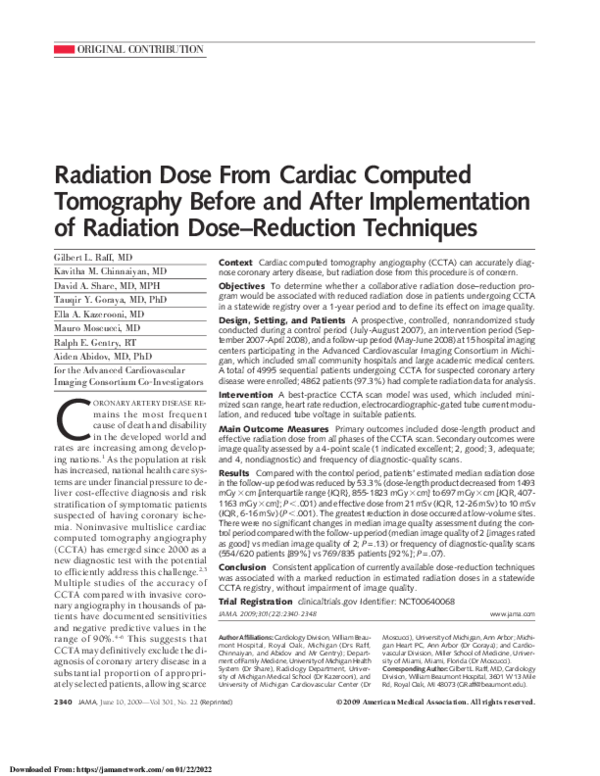 Pdf Radiation Dose From Cardiac Computed Tomography Before And After Implementation Of