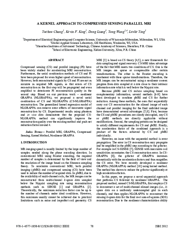 (PDF) A kernel approach to compressed sensing parallel MRI | Kevin King - Academia.edu
