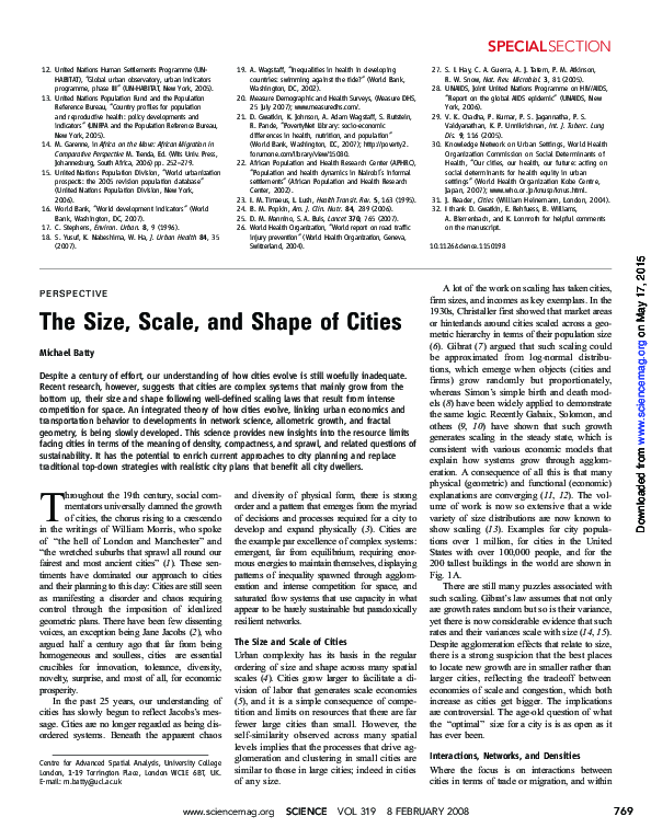 (PDF) The Size, Scale, and Shape of Cities