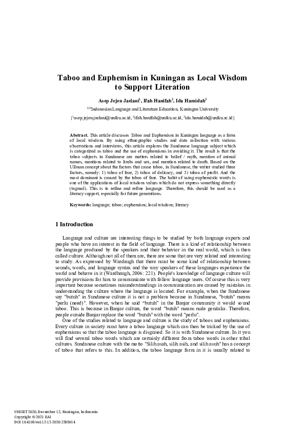 (PDF) Taboo and Euphemism in Kuningan as Local Wisdom to Support Literation