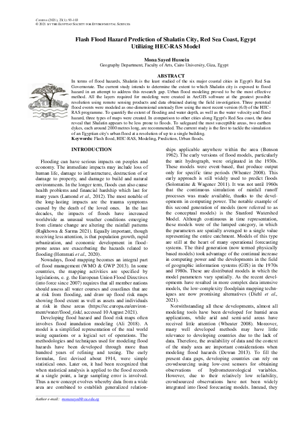 (PDF) Flash flood hazard prediction of Shalatin City, Red Sea Coast, Egypt utilizing HEC-RAS model