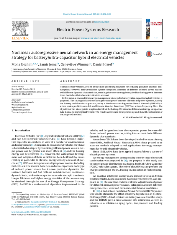 (PDF) Nonlinear autoregressive neural network in an energy management strategy for battery/ultra ...