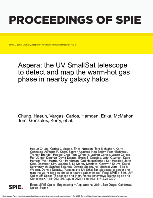 (PDF) Aspera: the UV SmallSat telescope to detect and map the warm-hot ...