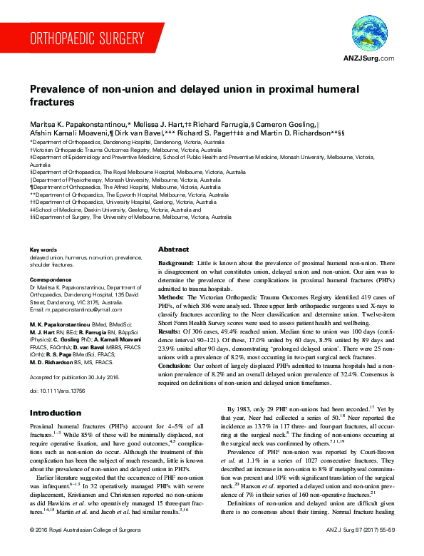(PDF) Prevalence of non-union and delayed union in proximal humeral ...