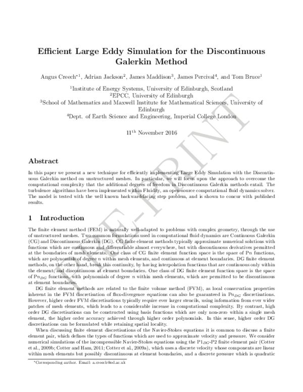 (PDF) Efficient Large Eddy Simulation for the Discontinuous Galerkin Method
