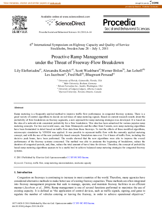 (PDF) Proactive Ramp Management under the Threat of Freeway-Flow Breakdown