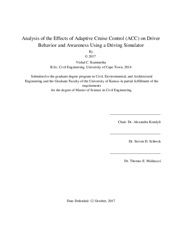 (PDF) Analysis of the effects of adaptive cruise control on driver behavior and awareness using ...