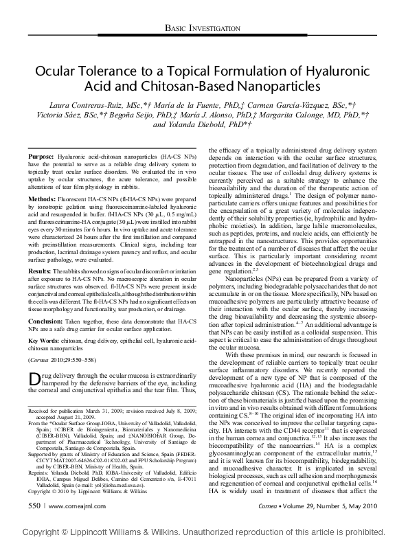 (PDF) Ocular Tolerance to a Topical Formulation of Hyaluronic Acid and ...