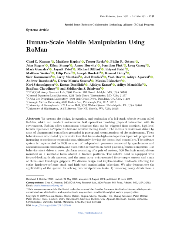 (PDF) Human-Scale Mobile Manipulation Using RoMan