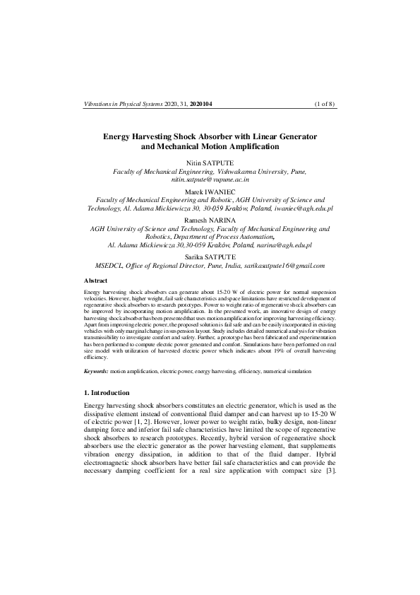 (PDF) Energy Harvesting Shock Absorber with Linear Generator and ...