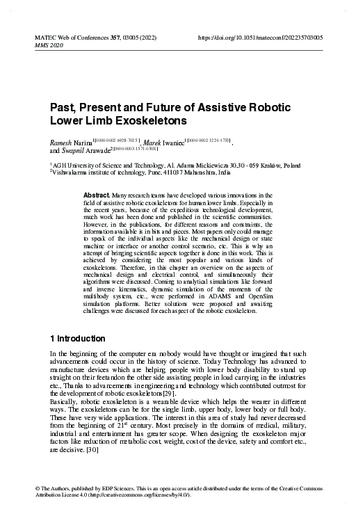 (PDF) Past, Present and Future of Assistive Robotic Lower Limb Exoskeletons