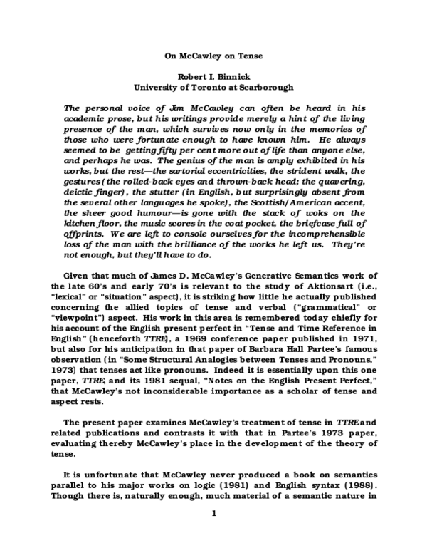 (PDF) On McCawley on Tense
