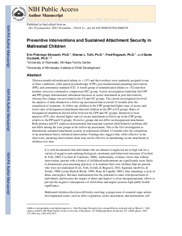 (PDF) Preventive interventions and sustained attachment security in ...