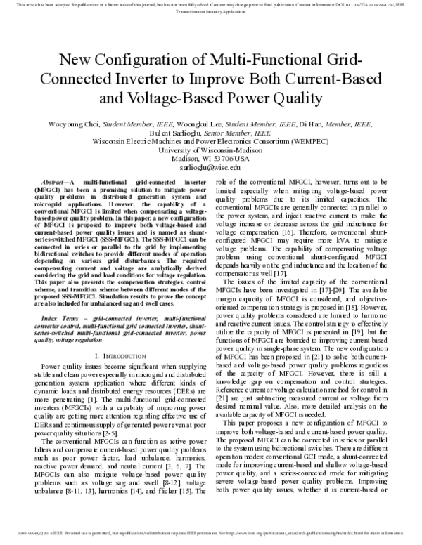 (PDF) New Configuration of Multifunctional Grid-Connected Inverter to Improve Both Current-Based ...