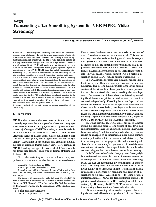 (PDF) Transcoding-after-Smoothing System for VBR MPEG Video Streaming
