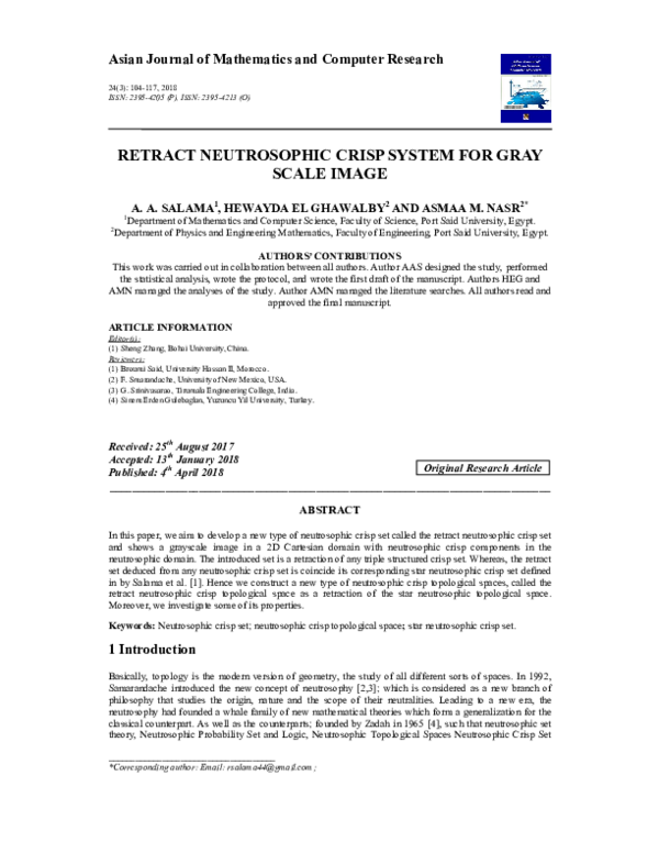 (PDF) Neutrosophic Crisp System for Gray Scale Image