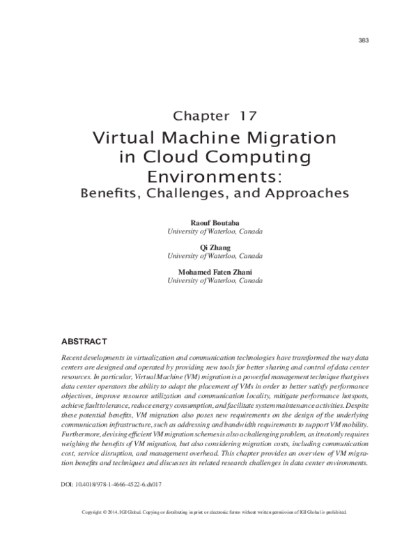 Pdf Virtual Machine Migration In Cloud Computing Environments