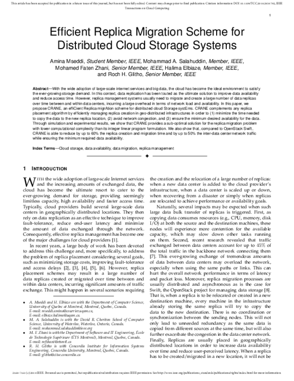 (PDF) Efficient Replica Migration Scheme for Distributed Cloud Storage ...