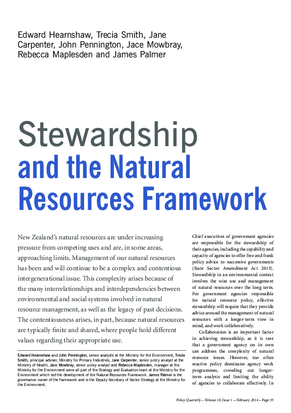 (PDF) Stewardship and the Natural Resources Framework