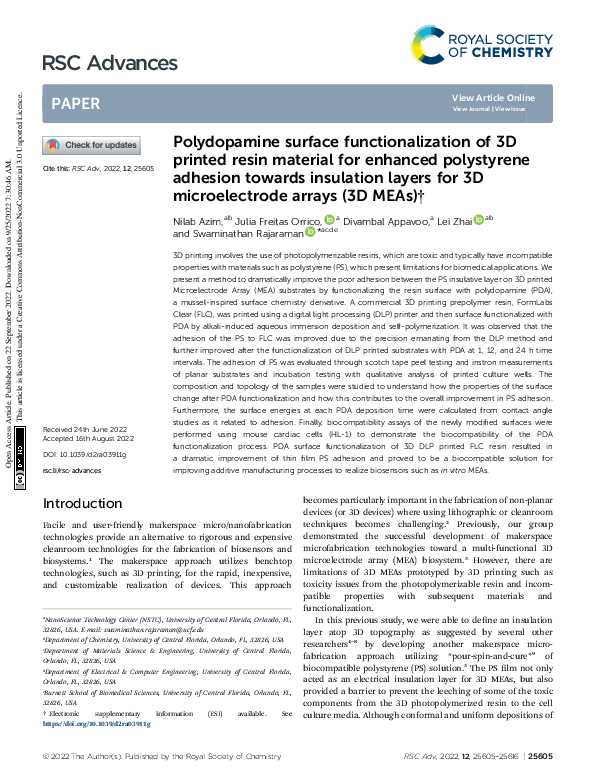 (PDF) Polydopamine surface functionalization of 3D printed resin ...