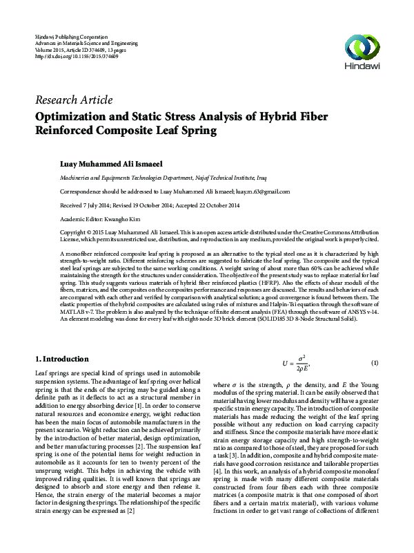 (PDF) Optimization and Static Stress Analysis of Hybrid Fiber Reinforced Composite Leaf Spring