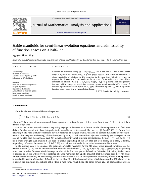 (PDF) Stable manifolds for semi-linear evolution equations and ...