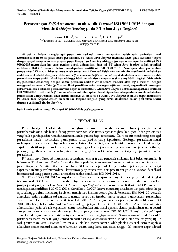 (PDF) Perancangan Self-Assesment untuk Audit Internal ISO 9001:2015 ...