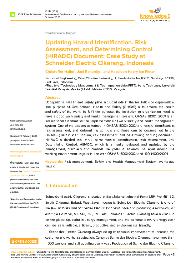 (PDF) Updating Hazard Identification, Risk Assessment, and Determining ...