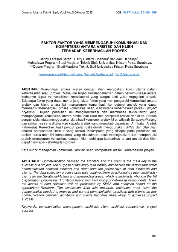 (PDF) Faktor-Faktor Yang Mempengaruhi Komunikasi Dan Kompetensi Antara Arsitek Dan Klien ...