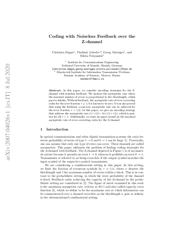 (PDF) Coding With Noiseless Feedback Over the Z-Channel