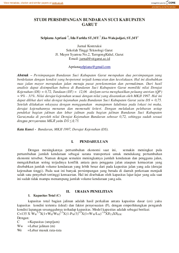 (PDF) Studi Persimpangan Bundaran Suci Kabupaten Garut