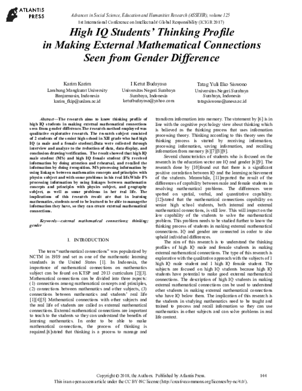 (PDF) High IQ Students' Thinking Profile in Making External ...