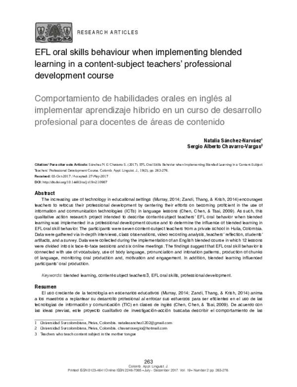 Pdf Efl Oral Skills In Blended Learning For Teacher Development 