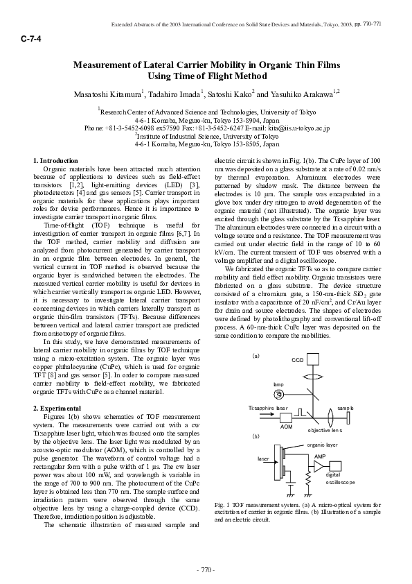(PDF) Measurement of Lateral Carrier Mobility in Organic Thin Films Using Time of Flight Method