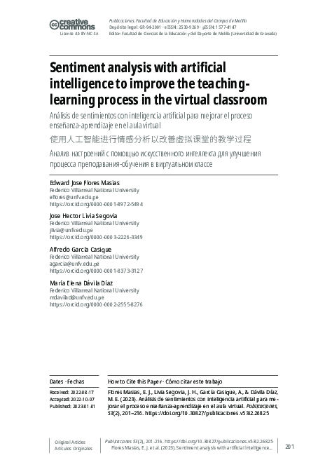 (PDF) Sentiment analysis with artificial intelligence to improve the teachinglearning process in ...